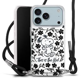 DeinDesign iPhone 17 Pro Handy Carry Case H&uuml;lle mit Band Handykette zum Umh&auml;ngen schwarz Peanuts Flowers Snoopy Carry Case