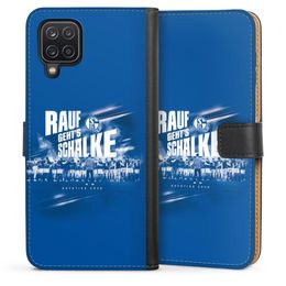 DeinDesign Galaxy A12 Handy Klapph&uuml;lle Handyh&uuml;lle aus Kunst Leder schwarz Flip Case Official Licensed Product Ascent Fc Schalke 04 Sideflip mit langer Lasche