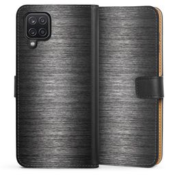 DeinDesign Galaxy A12 Handy Klapph&uuml;lle Handyh&uuml;lle aus Kunst Leder schwarz Flip Case Metal Metallic Look Anthracite Sideflip mit langer Lasche