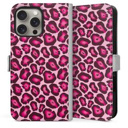 DeinDesign iPhone 16 Pro Handy Klapph&uuml;lle Handyh&uuml;lle aus Kunst Leder wei&szlig; Flip Case Leo Print Leopard Animal Print Sideflip mit Lasche