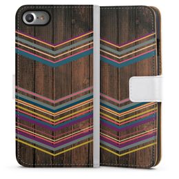 DeinDesign iPhone SE (2020) Handy Klapph&uuml;lle Handyh&uuml;lle aus Kunst Leder wei&szlig; Flip Case Wooden Look Wood Muster Sideflip mit Lasche