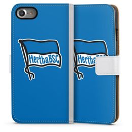 DeinDesign iPhone SE (2020) Handy Klapph&uuml;lle Handyh&uuml;lle aus Kunst Leder wei&szlig; Flip Case Hertha Bsc Flag Official Licensed Product Sideflip mit Lasche