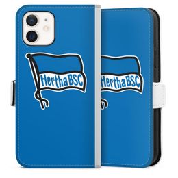 DeinDesign iPhone 12 Handy Klapph&uuml;lle Handyh&uuml;lle aus Kunst Leder wei&szlig; Flip Case Hertha Bsc Official Licensed Product Flag Sideflip mit Lasche