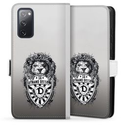 DeinDesign Galaxy S20 FE 5G Handy Klapph&uuml;lle Handyh&uuml;lle aus Kunst Leder wei&szlig; Flip Case Lion Sg Dynamo Dresden Sgd Sideflip mit Lasche