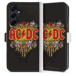 DeinDesign Galaxy A35 5G Handy Klapph&uuml;lle Handyh&uuml;lle aus Kunst Leder wei&szlig; Flip Case Music Acdc Rock Sideflip mit Lasche