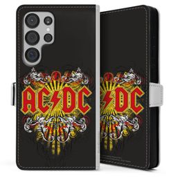 DeinDesign Galaxy S25 Ultra Handy Klapph&uuml;lle Handyh&uuml;lle aus Kunst Leder wei&szlig; Flip Case Music Acdc Rock Sideflip mit Lasche