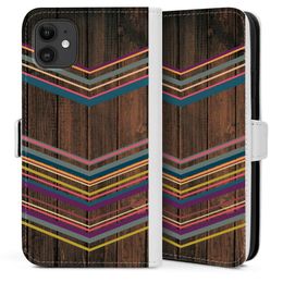 DeinDesign iPhone 11 Handy Klapph&uuml;lle Handyh&uuml;lle aus Kunst Leder wei&szlig; Flip Case Muster Wood Wooden Look Sideflip mit Lasche