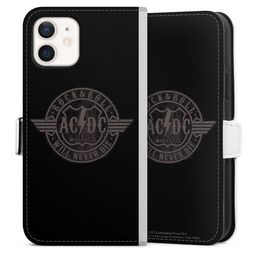 DeinDesign iPhone 12 Handy Klapph&uuml;lle Handyh&uuml;lle aus Kunst Leder wei&szlig; Flip Case Rock Acdc Merchandise Sideflip mit Lasche