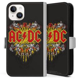 DeinDesign iPhone 14 Handy Klapph&uuml;lle Handyh&uuml;lle aus Kunst Leder wei&szlig; Flip Case Music Acdc Rock Sideflip mit Lasche