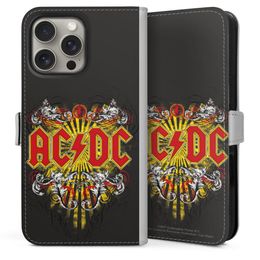 DeinDesign iPhone 16 Pro Handy Klapph&uuml;lle Handyh&uuml;lle aus Kunst Leder wei&szlig; Flip Case Music Acdc Rock Sideflip mit Lasche