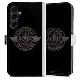 DeinDesign Galaxy A35 5G Handy Klapph&uuml;lle Handyh&uuml;lle aus Kunst Leder wei&szlig; Flip Case Rock Acdc Merchandise Sideflip mit Lasche