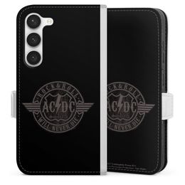 DeinDesign Galaxy S23 Handy Klapph&uuml;lle Handyh&uuml;lle aus Kunst Leder wei&szlig; Flip Case Rock Acdc Merchandise Sideflip mit Lasche