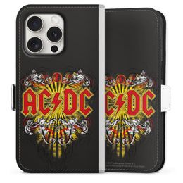 DeinDesign iPhone 15 Pro Handy Klapph&uuml;lle Handyh&uuml;lle aus Kunst Leder wei&szlig; Flip Case Music Acdc Rock Sideflip mit Lasche