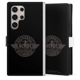 DeinDesign Galaxy S24 Ultra Handy Klapph&uuml;lle Handyh&uuml;lle aus Kunst Leder wei&szlig; Flip Case Rock Acdc Merchandise Sideflip mit Lasche