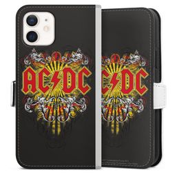 DeinDesign iPhone 12 Handy Klapph&uuml;lle Handyh&uuml;lle aus Kunst Leder wei&szlig; Flip Case Music Acdc Rock Sideflip mit Lasche