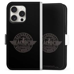 DeinDesign iPhone 15 Pro Handy Klapph&uuml;lle Handyh&uuml;lle aus Kunst Leder wei&szlig; Flip Case Rock Acdc Merchandise Sideflip mit Lasche