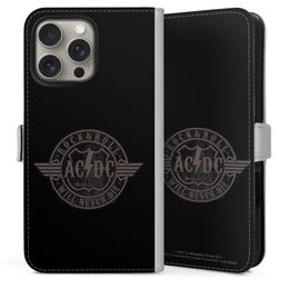 DeinDesign iPhone 16 Pro Handy Klapph&uuml;lle Handyh&uuml;lle aus Kunst Leder wei&szlig; Flip Case Rock Acdc Merchandise Sideflip mit Lasche