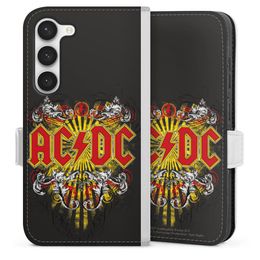 DeinDesign Galaxy S23 Handy Klapph&uuml;lle Handyh&uuml;lle aus Kunst Leder wei&szlig; Flip Case Music Acdc Rock Sideflip mit Lasche