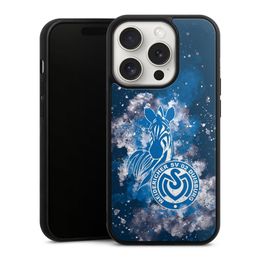 DeinDesign iPhone 15 Pro Handy Gallery Case Handyh&uuml;lle 9H Geh&auml;rtetes Glas R&uuml;ckseite H&uuml;lle Msv Duisburg Official Licensed Product Water Colour Gallery Case