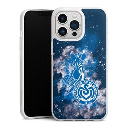 DeinDesign iPhone 13 Pro Handy Silikon H&uuml;lle Case wei&szlig; Handyh&uuml;lle Msv Duisburg Official Licensed Product Water Colour Silikon Case