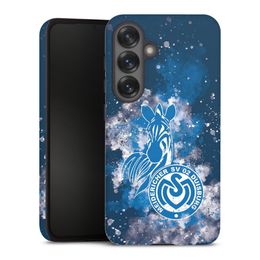 DeinDesign Galaxy S25 Handy Panzer Handyh&uuml;lle robuste Outdoor H&uuml;lle Schutzh&uuml;lle matt Msv Duisburg Official Licensed Product Water Colour Tough Case