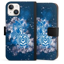 DeinDesign iPhone 14 Handy Klapph&uuml;lle Handyh&uuml;lle aus Kunst Leder schwarz Flip Case Msv Duisburg Official Licensed Product Water Colour Sideflip mit Lasche