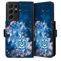 DeinDesign Galaxy S21 Ultra 5G Handy Klapph&uuml;lle Handyh&uuml;lle aus Kunst Leder schwarz Flip Case Msv Duisburg Official Licensed Product Water Colour Sideflip mit 