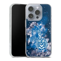 DeinDesign iPhone 16 Pro Handy Silikon H&uuml;lle Case transparent Handyh&uuml;lle Msv Duisburg Official Licensed Product Water Colour Silikon Case