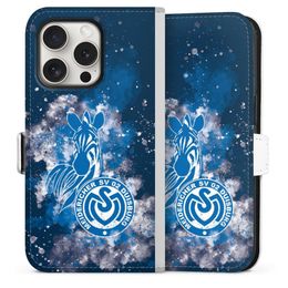 DeinDesign iPhone 15 Pro Handy Klapph&uuml;lle Handyh&uuml;lle aus Kunst Leder wei&szlig; Flip Case Msv Duisburg Official Licensed Product Water Colour Sideflip mit Lasche