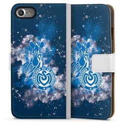 DeinDesign iPhone SE (2020) Handy Klapph&uuml;lle Handyh&uuml;lle aus Kunst Leder wei&szlig; Flip Case Msv Duisburg Official Licensed Product Water Colour Sideflip mit Lasche