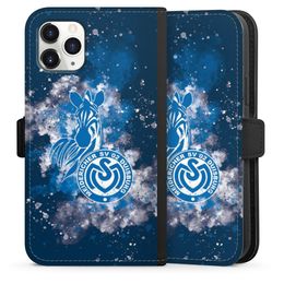 DeinDesign iPhone 11 Pro Handy Klapph&uuml;lle Handyh&uuml;lle aus Kunst Leder schwarz Flip Case Msv Duisburg Official Licensed Product Water Colour Sideflip mit Lasche