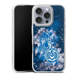 DeinDesign iPhone 16 Pro Handy Silikon H&uuml;lle Case wei&szlig; Handyh&uuml;lle Msv Duisburg Official Licensed Product Water Colour Silikon Case