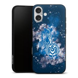 DeinDesign iPhone 16 Plus Handy Premium Silikon H&uuml;lle Handyh&uuml;lle schwarz Case Msv Duisburg Official Licensed Product Water Colour Silikon Premium Case