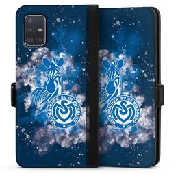 DeinDesign Galaxy A51 Handy Klapph&uuml;lle Handyh&uuml;lle aus Kunst Leder schwarz Flip Case Msv Duisburg Official Licensed Product Water Colour Sideflip mit Lasche