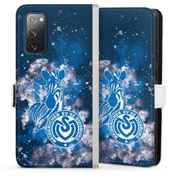DeinDesign Galaxy S20 FE Handy Klapph&uuml;lle Handyh&uuml;lle aus Kunst Leder wei&szlig; Flip Case Msv Duisburg Official Licensed Product Water Colour Sideflip mit Lasche