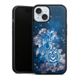 DeinDesign iPhone 15 Handy Gallery Case Handyh&uuml;lle 9H Geh&auml;rtetes Glas R&uuml;ckseite H&uuml;lle Msv Duisburg Official Licensed Product Water Colour Gallery Case