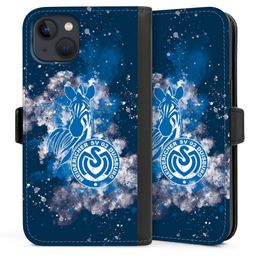 DeinDesign iPhone 13 Handy Klapph&uuml;lle Handyh&uuml;lle aus Kunst Leder schwarz Flip Case Msv Duisburg Official Licensed Product Water Colour Sideflip mit Lasche