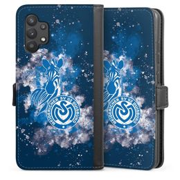 DeinDesign Galaxy A32 4G Handy Klapph&uuml;lle Handyh&uuml;lle aus Kunst Leder schwarz Flip Case Msv Duisburg Official Licensed Product Water Colour Sideflip mit Lasche