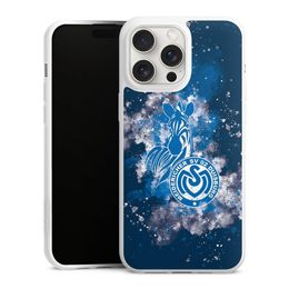 DeinDesign iPhone 15 Pro Max Handy Silikon H&uuml;lle Case wei&szlig; Handyh&uuml;lle Msv Duisburg Official Licensed Product Water Colour Silikon Case