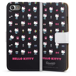 DeinDesign iPhone SE (2020) Handy Klapph&uuml;lle Handyh&uuml;lle aus Kunst Leder wei&szlig; Flip Case Merchandise Kindheit Hello Kitty Sideflip mit Lasche