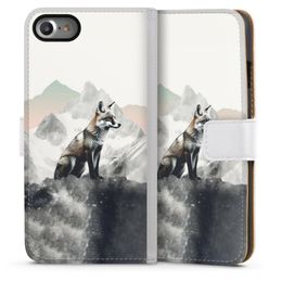 DeinDesign iPhone SE (2020) Handy Klapph&uuml;lle Handyh&uuml;lle aus Kunst Leder wei&szlig; Flip Case Nature Mountain Fox Sideflip mit Lasche