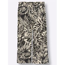 sheego Damen Druckhose In Culotte-Form, schwarz-sand-bedruckt, Gr&ouml;&szlig;e 44