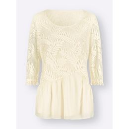 WITT Damen Chiffonbluse mit Baumwoll-Spitze, champagner, Gr&ouml;&szlig;e 42