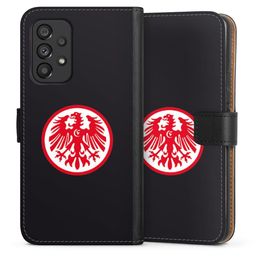 DeinDesign Galaxy A53 5G Handy Klapph&uuml;lle Handyh&uuml;lle aus Kunst Leder schwarz Flip Case Sge Eintracht Frankfurt Logo Sideflip mit langer Lasche