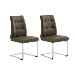 ByLiving Esszimmerstuhl MARLEN-XXL, 2-er Set, Bezug braun, Gestell verchromt