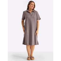 sheego Damen A-Linien-Kleid "Leinenkleid"dunkeltaupe, Gr. 52, unifarben, Web, 55% Leinen, 45% Viskose, Kleider