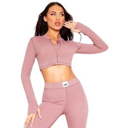 Missy Empire - Jacke f&uuml;r Damen, kurz geschnitten, Fitnessstudio, Anliegend, Lang&auml;rmlig (Rosa)