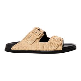 BOSS - "Freyah" Hausschuhe f&uuml;r Damen, Bast, Zweifach-Schnalle, Flach (Hellbeige)