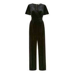 YUMI - Jumpsuit f&uuml;r Damen, V-Ausschnitt, Samt, Engels&auml;rmel (Schwarz)