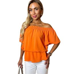 AX Paris - Schulterfreies Top f&uuml;r Damen, Kr&auml;uselsaum (Orange)